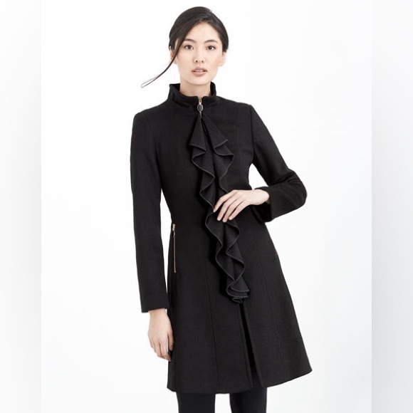 T Tahari | Jackets & Coats | Tahari Kendra Ruffle Front Walking Coat ...